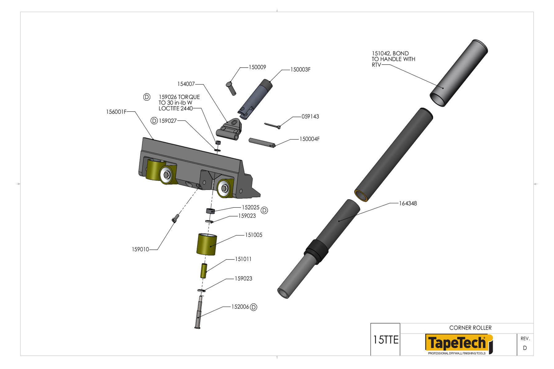 TapeTech® Corner Roller Schematic (15TTE) | Great Lakes Taping Tools